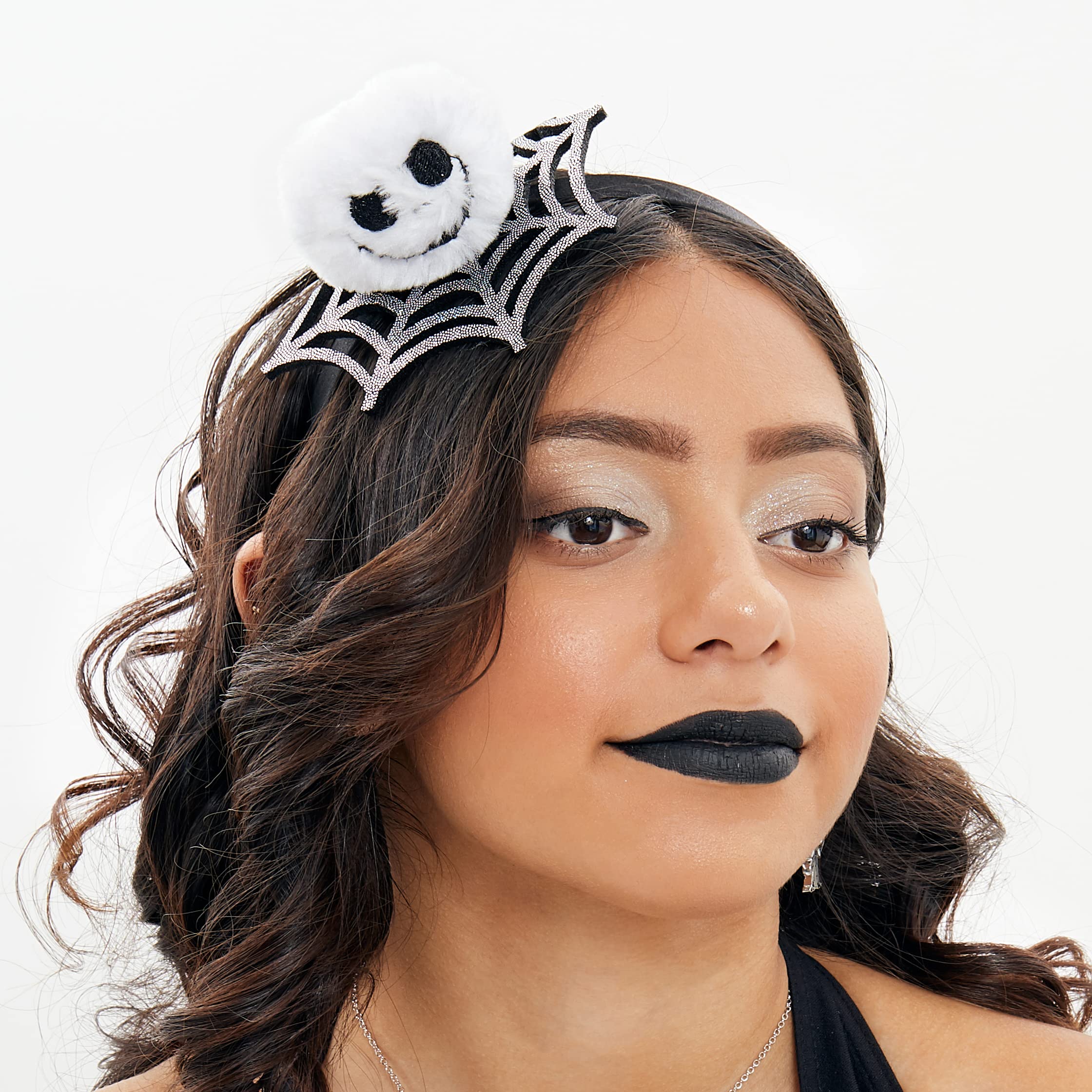 Disney The Nightmare Before Christmas Headband for Women - Black Batwings Headband with Striped Bow and Jack Skellington Charm