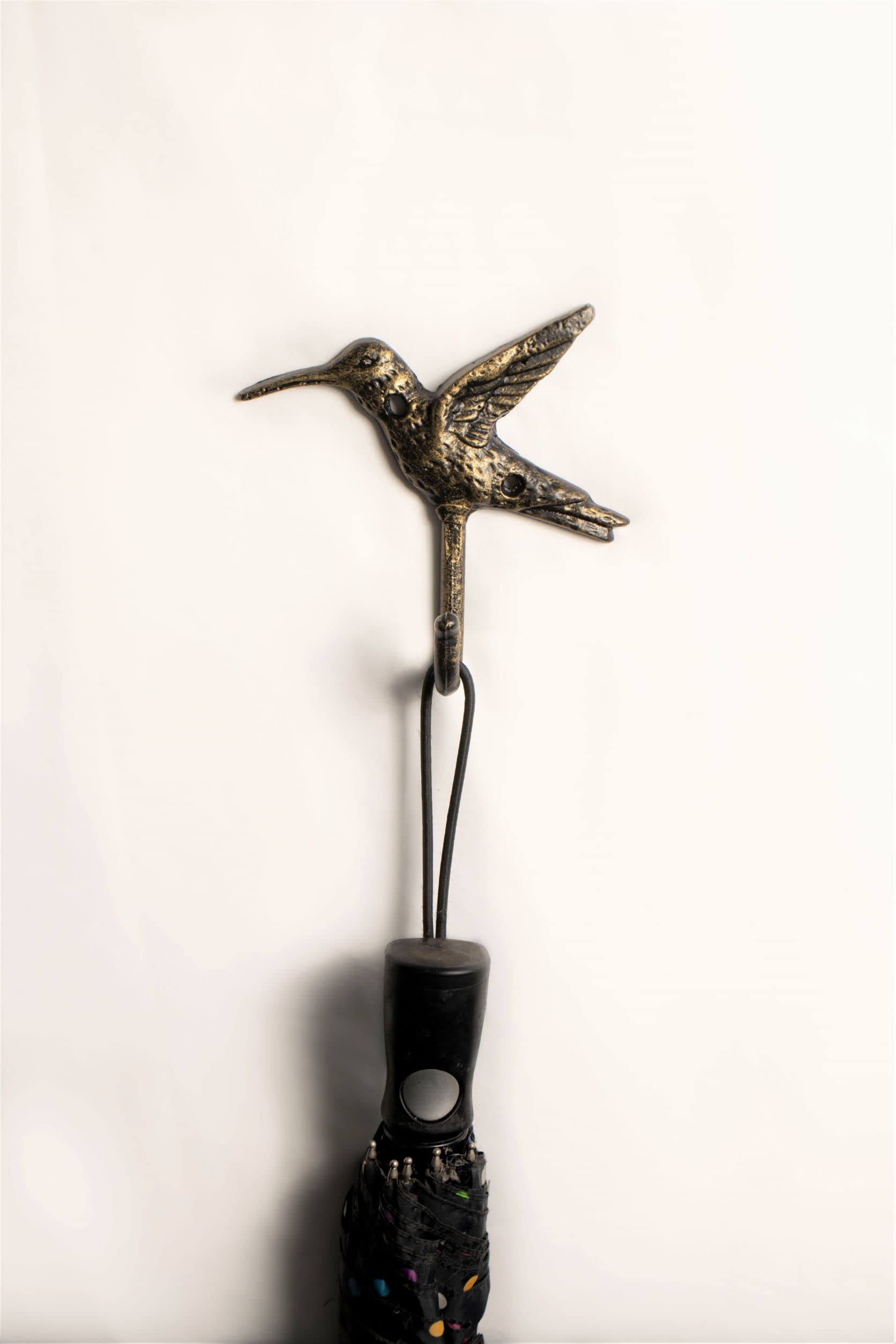 FantasHome Wall Mounted Cast Iron Home Decor Single Hook with Unique Design (Hummingbird)