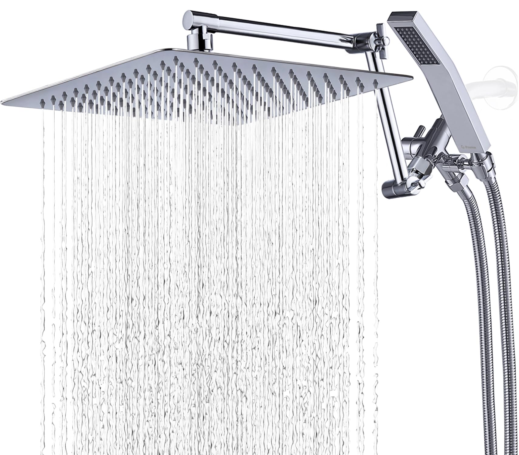 G-Promise All Metal 12 Inch Rainfall Shower Head with Handheld Spray Combo| 3 Settings Diverter|Adjustable Extension Arm with Lock Joints |71 Inches Stainless Steel Hose (Chrome)