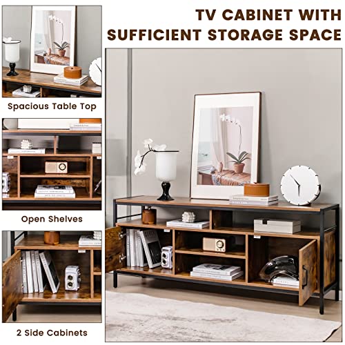 Tangkula TV Stand for TVs up to 65”, 58” TV Console Table w/Side Cabinets & Adjustable Shelf, Entertainment Center Media Console w/Cable Manage Holes, TV Storage Cabinet for Living Room (Rustic Brown)