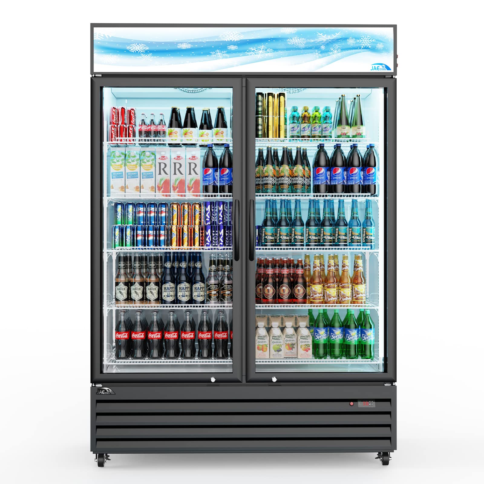 JAE Double Doors Merchandiser Refrigerator, Low-E Tempered Glass Display Refrigerator, Auto-defrost Upright Beverage Cooler w/Digital Temp. Control, R290 Eco-friendly Compressor, ETL, 31.1 Cu. Ft
