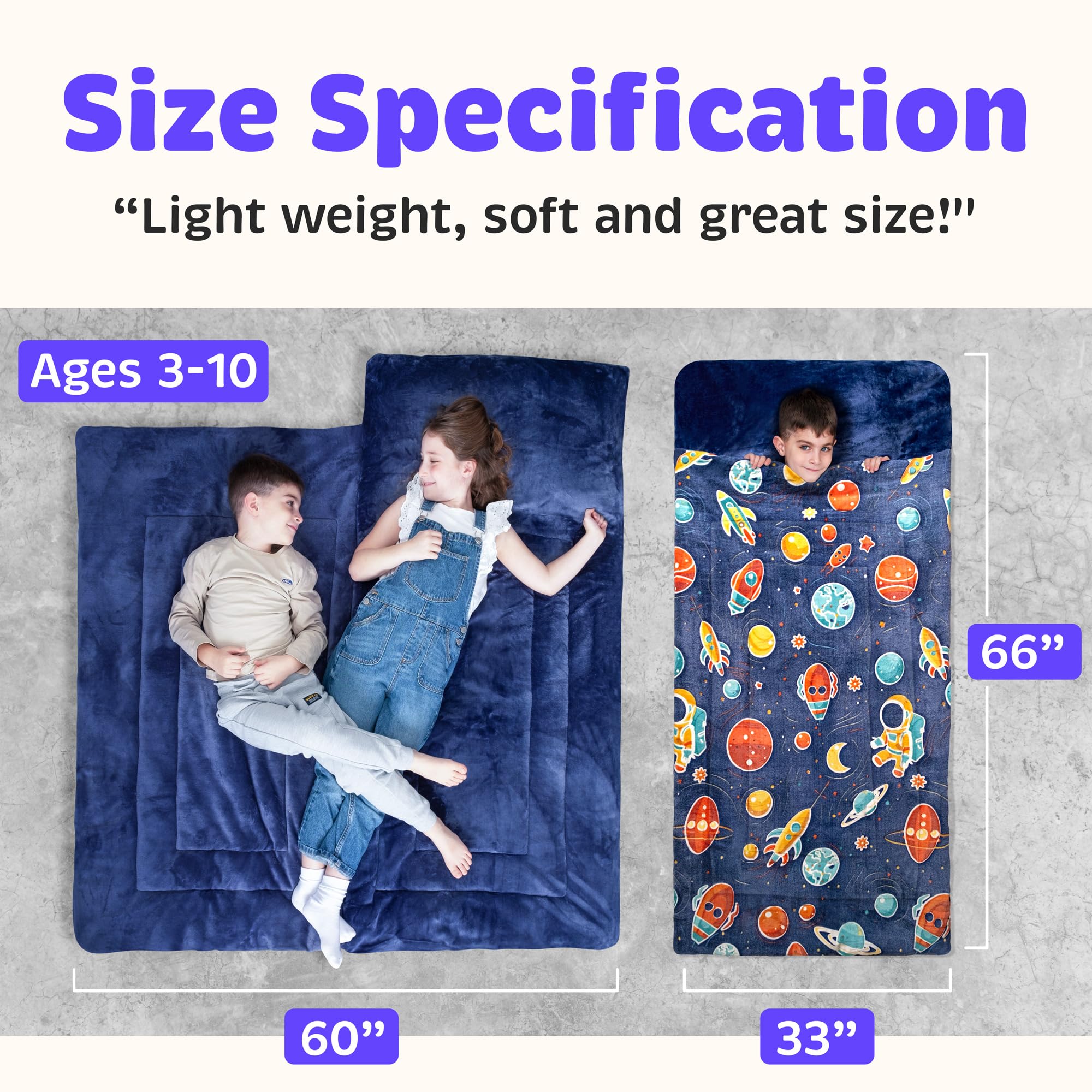 Kids Sleeping Bag with Pillow for Boys, Space, Planets Glow in The Dark Sleeping Bags for Kids 2-12, Sleeping Bag for Toddlers with Pillow Pocket, Ages 3+, Extra Soft Sleeping Bag for Kid (66'' x 33")