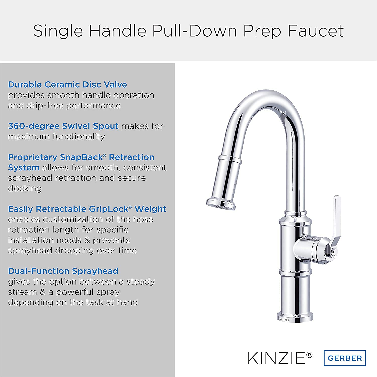 Gerber Plumbing Kinzie Kitchen Faucet with Pull Down Sprayer