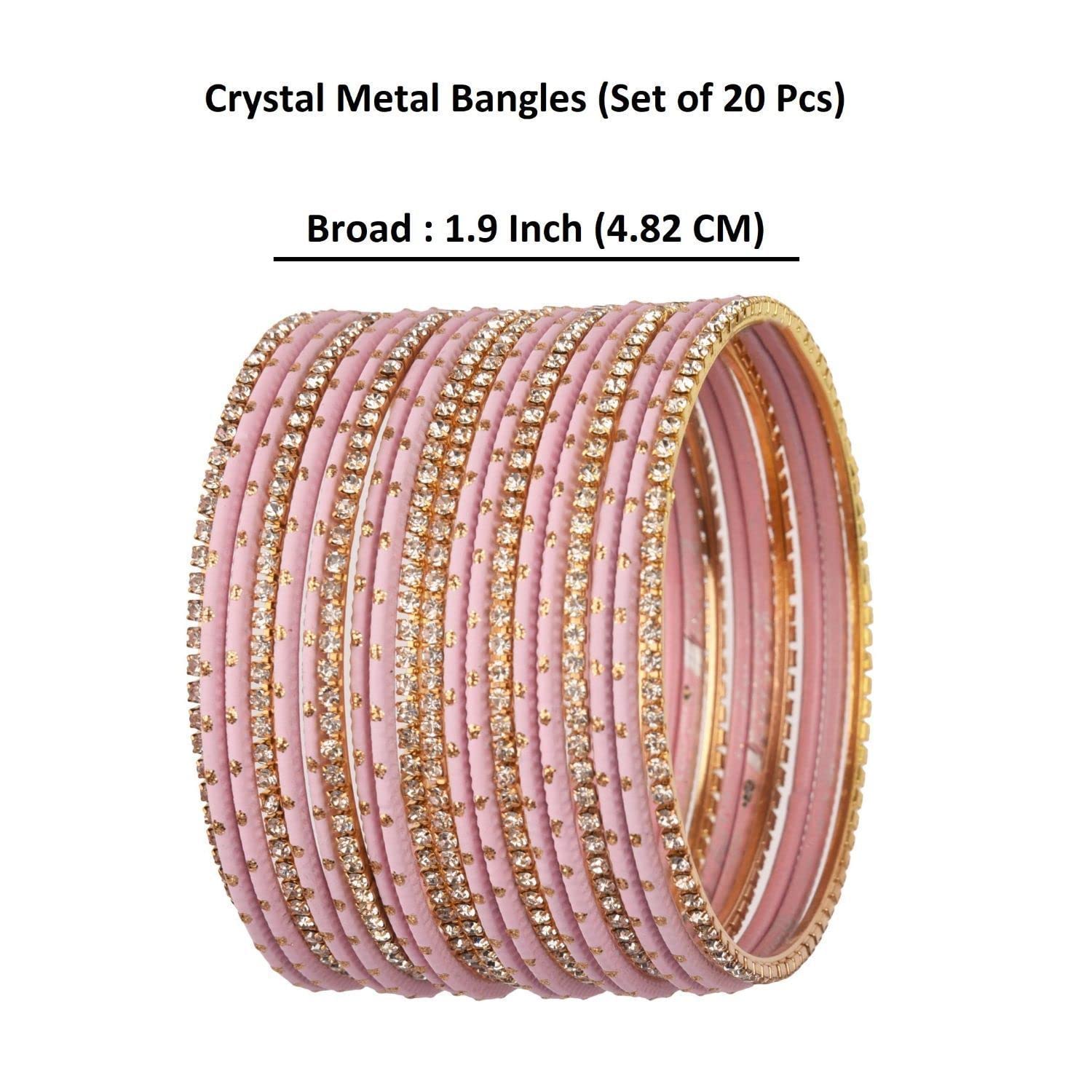 Efulgenz Rakshabandhan Gift Indian Bangle Set Rhinestone CZ Plain Bracelet Bangle Jewelry for Women (20 Pcs) Size-2.6, Pink