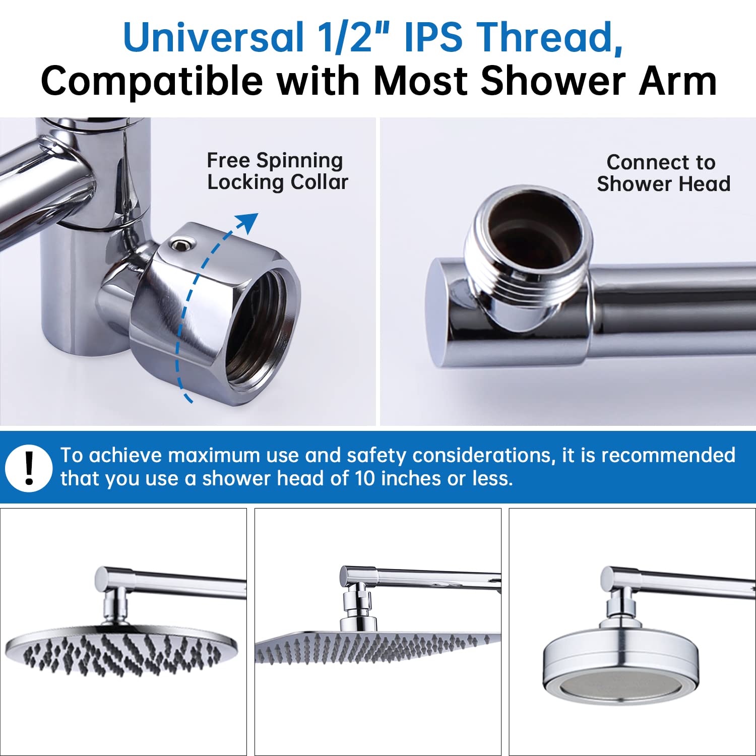 G-Promise Shower Head Extension Arm Solid Brass Adjustable Extender with Lock Joint, Standard 1/2", Rise or Lower Rainfall and Fixed Shower Head, 13" Height/Angle Adjustable Extension Arm Attachment