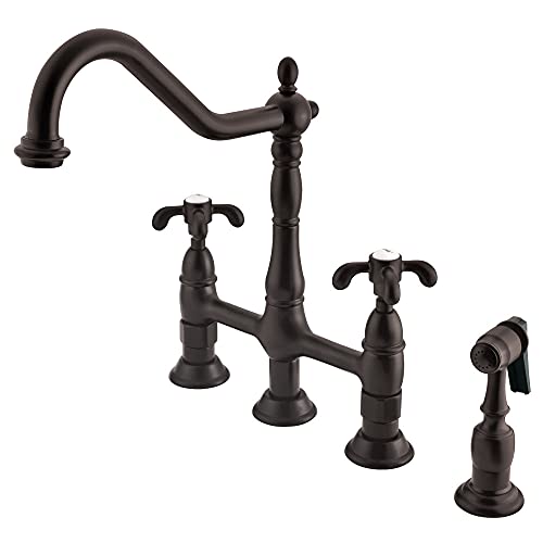 Kingston Brass KS1275TXBS French Country Bridge Kitchen Faucet, 8-3/4-Inch, Oil Rubbed Bronze