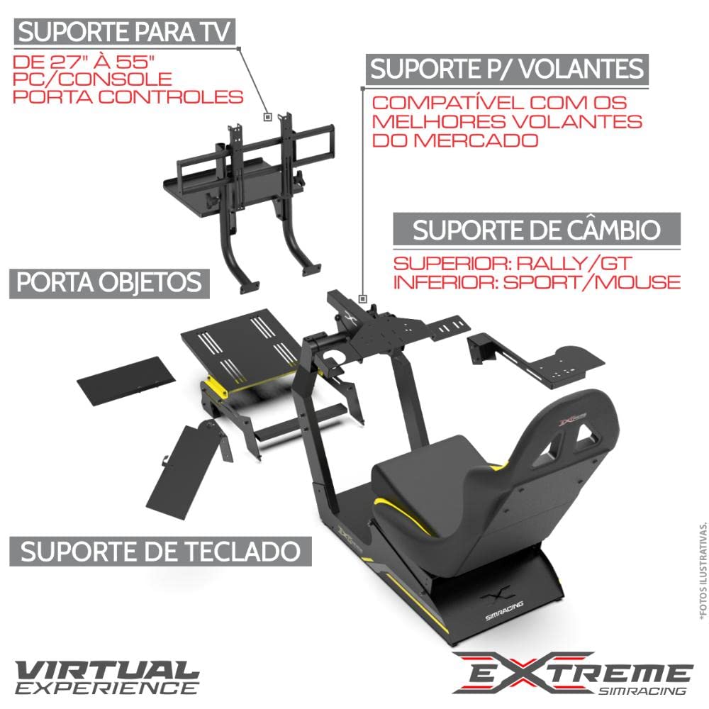Extreme Simracing Racing Simulator Cockpit With All Accessories (Black/Yellow) - VIRTUAL EXPERIENCE V 3.0 Racing Simulator For Logitech G27, G29, G920, G923, SIMAGIC, Thrustmaster And Fanatec