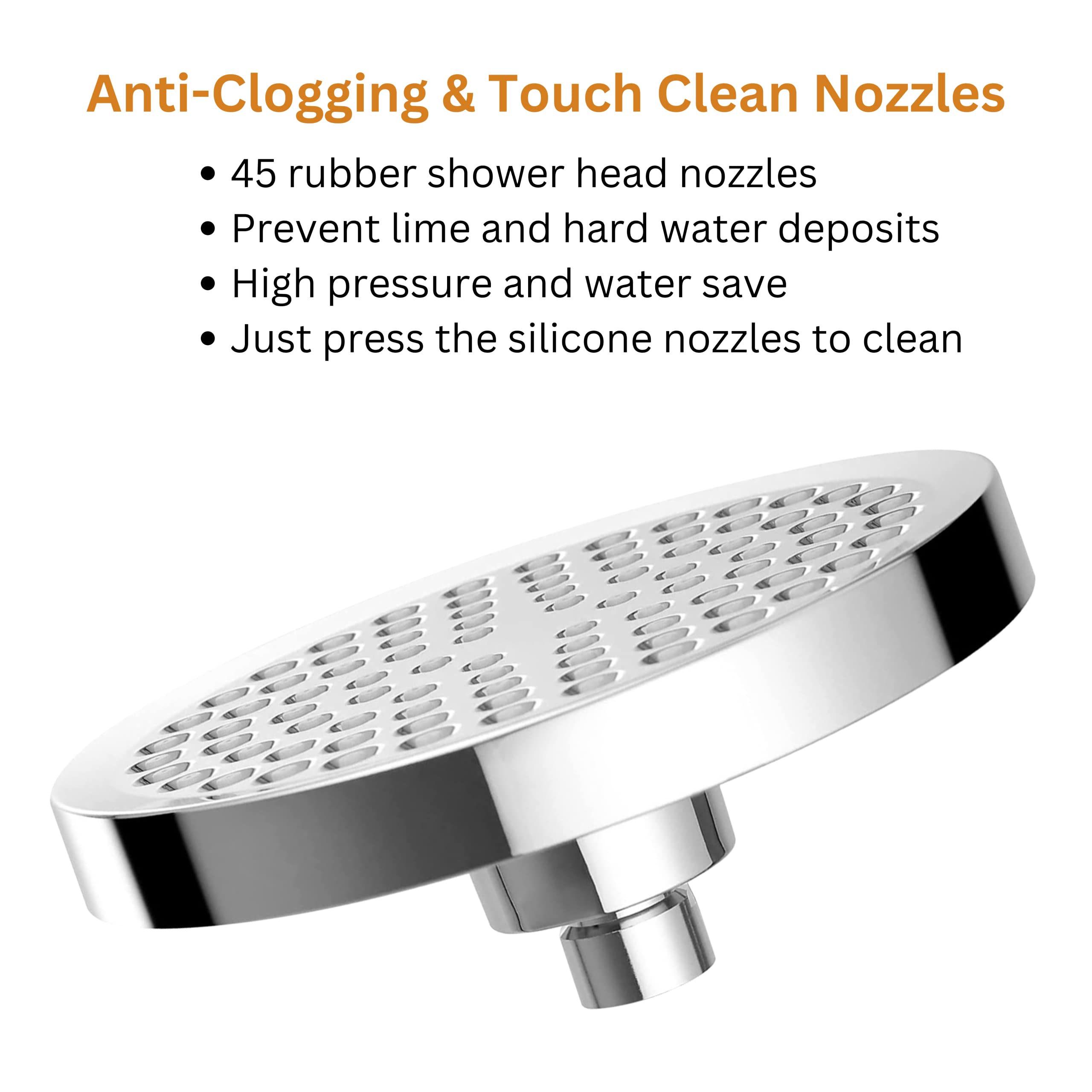 HandyCondo High Pressure Shower Head 6 Inch | Showerhead Is Perfect For Homes With Low Water Pressure | Leakproof Fixed Shower Heads With Angle-Adjustable Swivel Ball (Chrome)