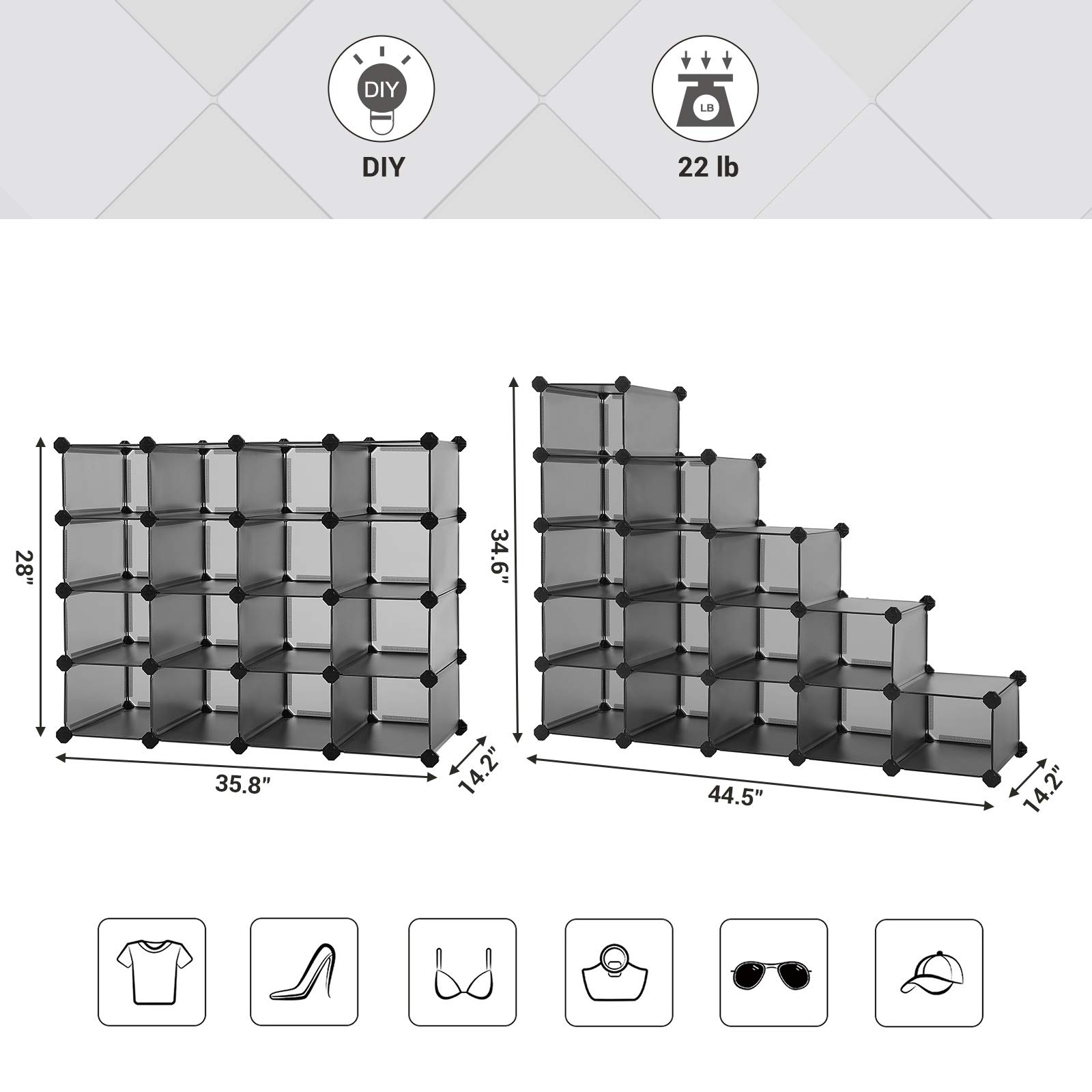 SONGMICS Shoe Rack, Space-Saving 15-Count Plastic Shoe Storage Organizer Unit, Shoe Cabinet, Ideal for Entryway Hallway Closet Garage, 14.2 x 44.5 x 34.6 Inches, Grey ULPC445G01