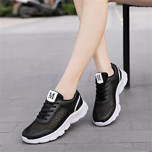 FASDNENDYS Fashion Summer Women Mesh Hollowed Breathable Comfortable Lightweight Lace Up Flat Bottom Womens 12 Running Shoes Black