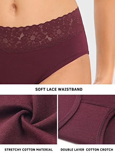 RHYFF Womens Underwear Cotton Bikini Panties Lace Soft Hipster Panty Ladies Stretch Full Briefs 5 Pack(R6004L-Dark)