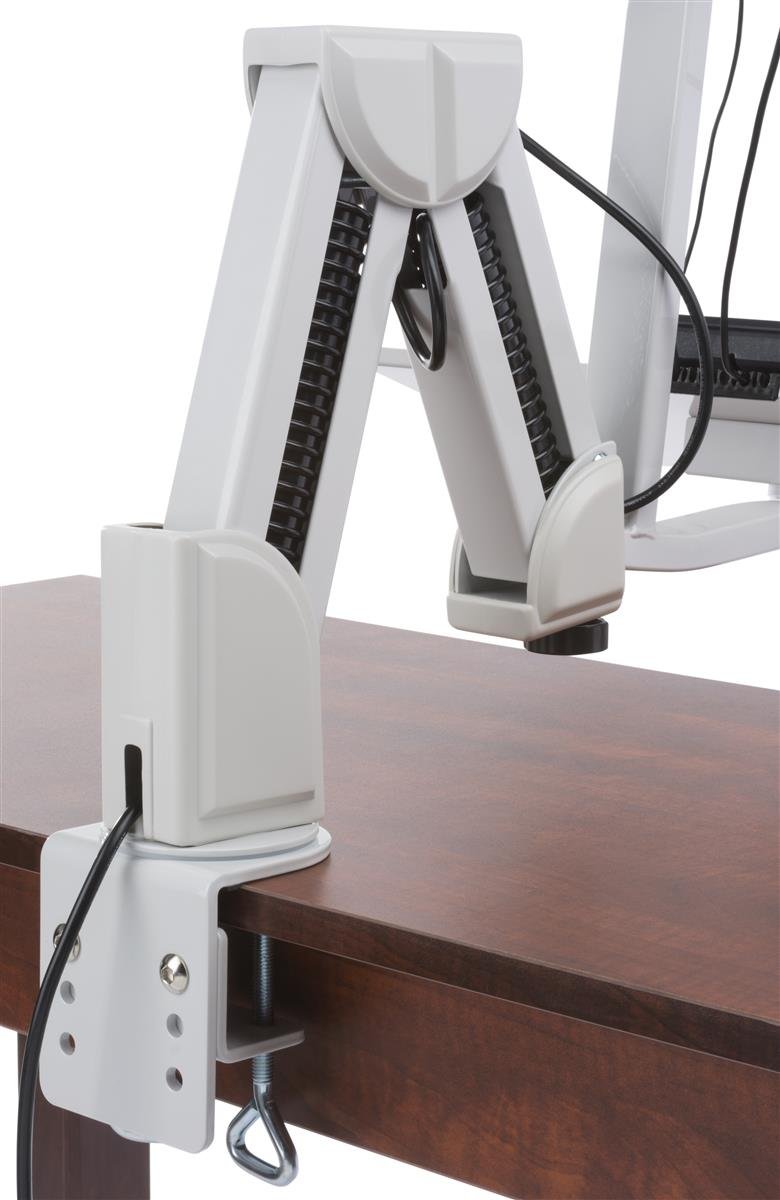 Displays2go Articulating Monitor & Tablet Work Station, Mounts on Counter or Wall, Steel & Aluminum Construction β White (DWSSW02WT)