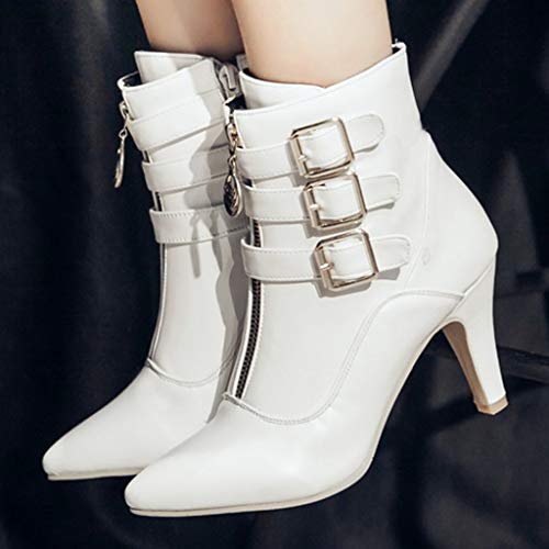 FASDNENDYS Pointed Fashion Boots Shoes Short Solid Women Color High Toe Zipper Heels Cowboy Boots Size 3 White