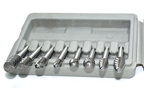 KOTVTM Carbide Burrs Set with 1/4 Inch Shank 8pcs Double Cut Rotary Burr File Drill Bits for Die Grinder Bits Metal Wood Carving, Engraving, Polishing, Drilling…