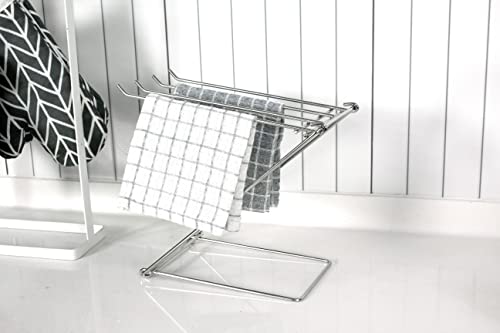 LENITH Stainless Steel Washcloth Holder Dish Rag Cloth Holder, 4 Arms Folding Towel Drying Rack for Kitchen countertop Bathroom, Hand Towel Stand Rack, Silver