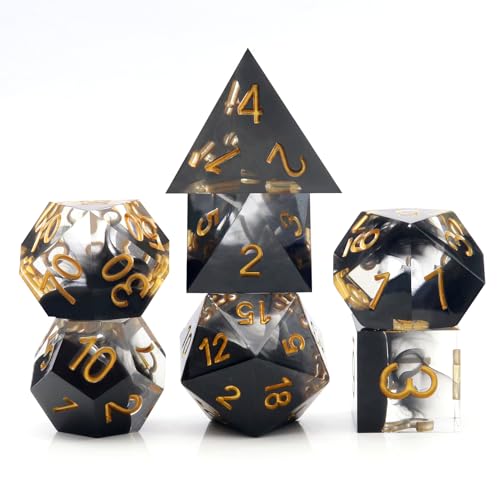 Haxtec DND Dice Set Sharp Edge Purple Galaxy Dice Resin Dice Iridecent Mylar with Dice Case Violet D&D Dice for RPG Dungeons and Dragons