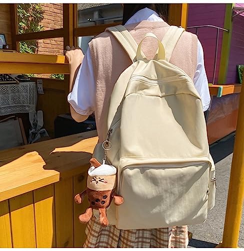 JHTPSLR Minimalist Aesthetic Backpack Solid Preppy Backpack Lightweight Backpack Casual Daypack Book Bags Backpack Supplies (Beige)