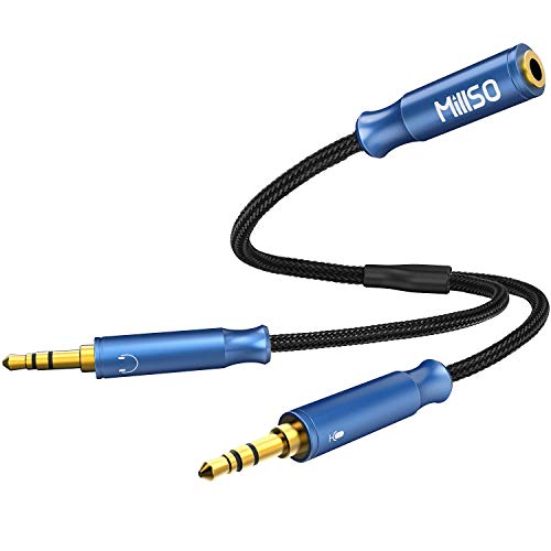 MillSO Headphone Splitter for Computer 3.5mm Female to 2 Dual 3.5mm Male Headset Splitter Cable Gold-Plated & Braided Gaming Headset to PC Adapter with Separate Audio & Mic Plug [Young Series]