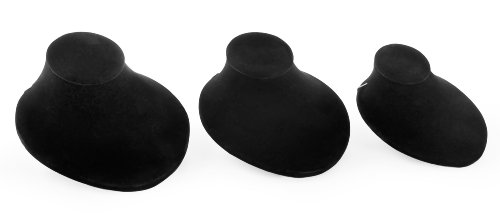 Displays2go BVJDFLSML Velvet Necklace Display Busts, Small/Medium/Large, Black, Set of 6