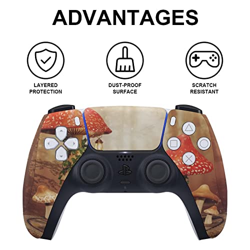 Fairytale Autumnal Scenery Mushroom Lamp Full Protective Skin Cover Design Wrap Decal Sticker Compatible with PS5 Digital Edition Console and Controller