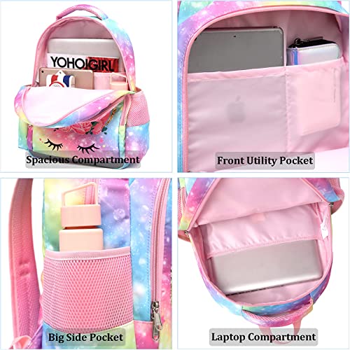 JIANYA Backpack for Girls Kids Backpack with Lunch Box Lightweight Rainbow Preschool Kindergarten Girl Bookbag School Bag