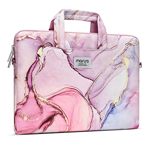MOSISO Laptop Shoulder Bag Compatible with MacBook Air 15 inch 2023 M2 A2941/Pro 16 2023-2019 M2 A2780 M1 A2485 A2141,15-15.6 inch Notebook,Polyester Briefcase Sleeve with Belt Marble MO-MBH216