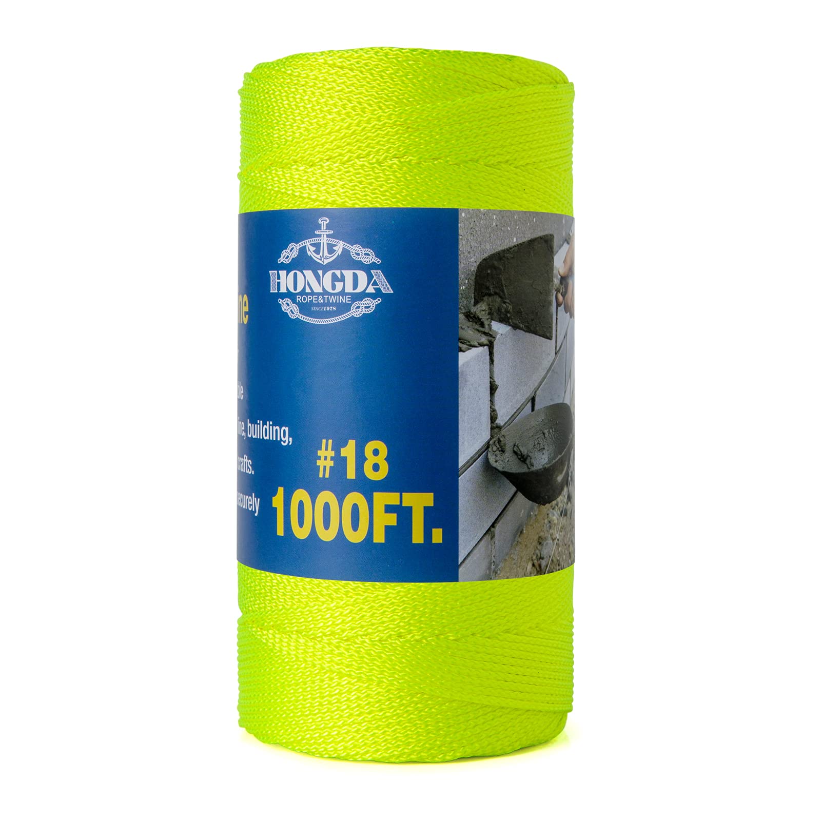 HONGDA Nylon Twine, 1000 Feet #18 Braided Nylon Mason line String Perfect for Masonry Jobs and for The Layout of General Construction, Gardening, DIY Project, Fluorescent Yellow