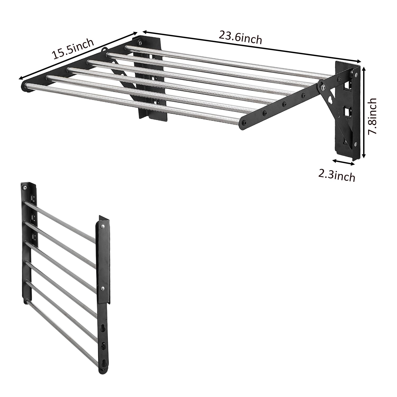 NEWRAIN Clothes Drying Rack, Wall Mounted Laundry Drying Rack Clothing,23" Wide Stainless Steel Hanging Drying Rack