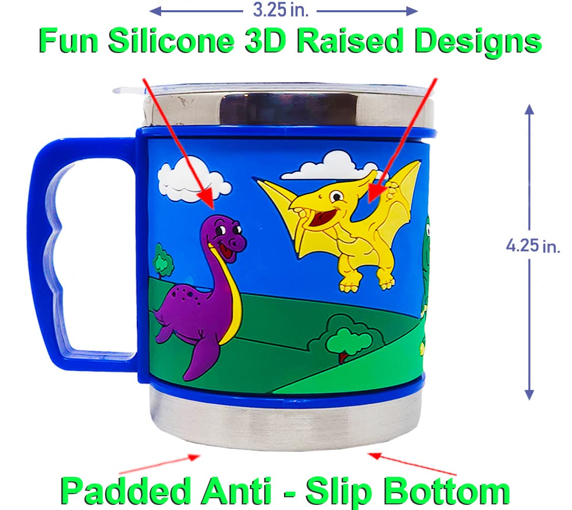F-32 12 Oz Kids Stainless Steel Mug With Slider Closure Lid - Eco-Friendly - BPA Free Signature Collection (Dinosaur Blue)