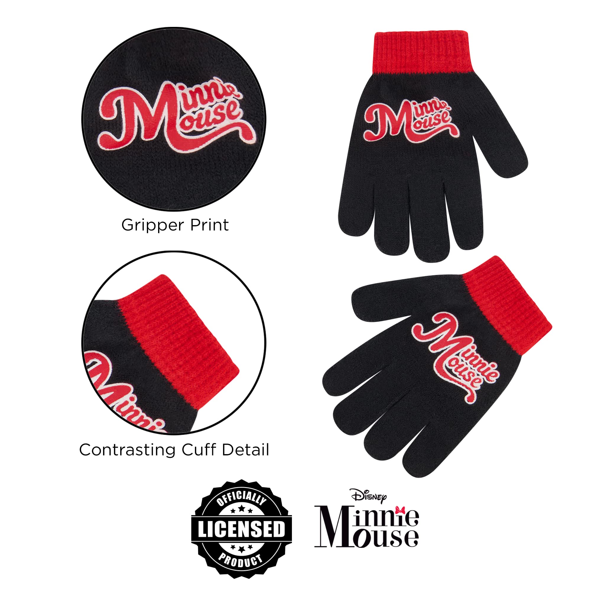 Disney Winter Earmuffs Warmers and Kids Gloves Sets, Minnie Mouse, Black, Little Girls, Ages 4-7