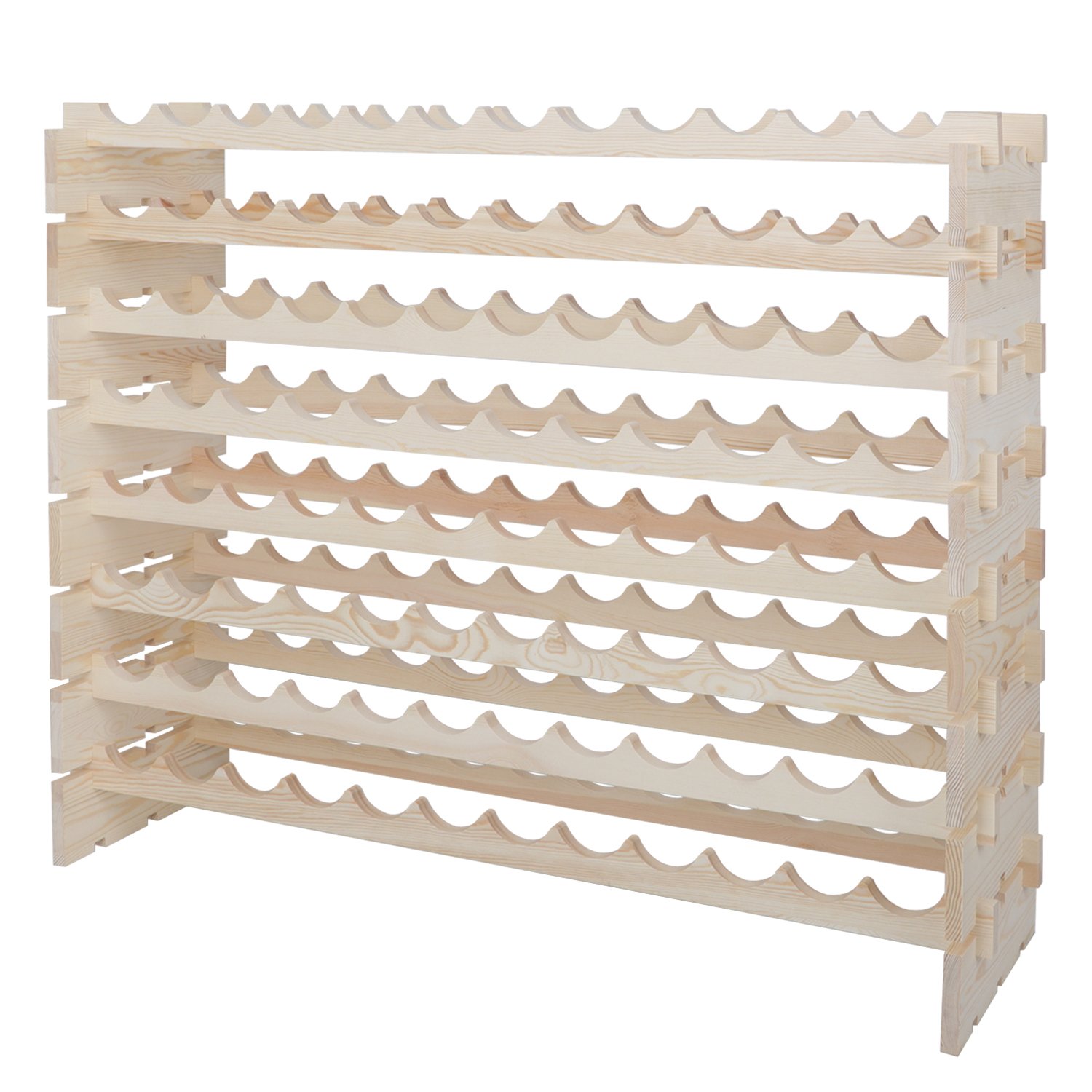 HomGarden 6 Tier Stackable Wine Display Rack Modular Free Standing Bottles Storage Stand Wooden Wine Holder Display Shelves Natural Wood Wobble-Free(8x12 Row 96 Bottles)