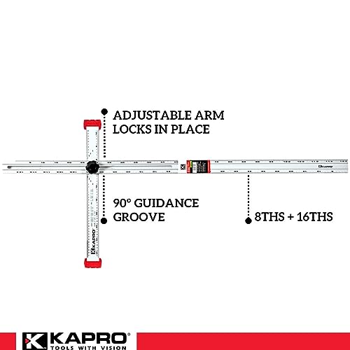 Kapro - 317 Adjustable Drywall T-Square Tool - Aluminum - for Layout and Marking - Features Sliding Head and Dual Directional Printed Scale - 48 Inch