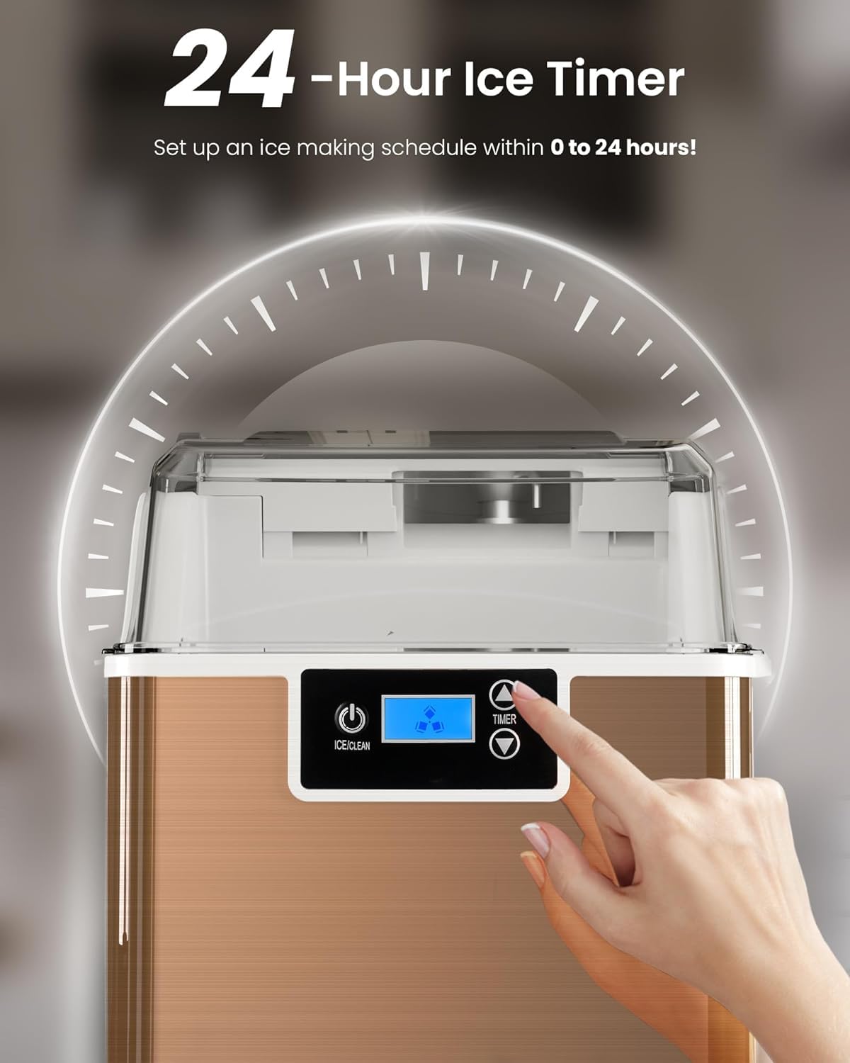 Kismile Nugget Ice Makers Countertop, 45lbs/Day Pebble Ice Maker Machine with 24-Hour Timer, Self-Cleaning Crushed ice Maker with Ice Scoop and Ice Basket for Home & Kitchen (Champagne Gold)