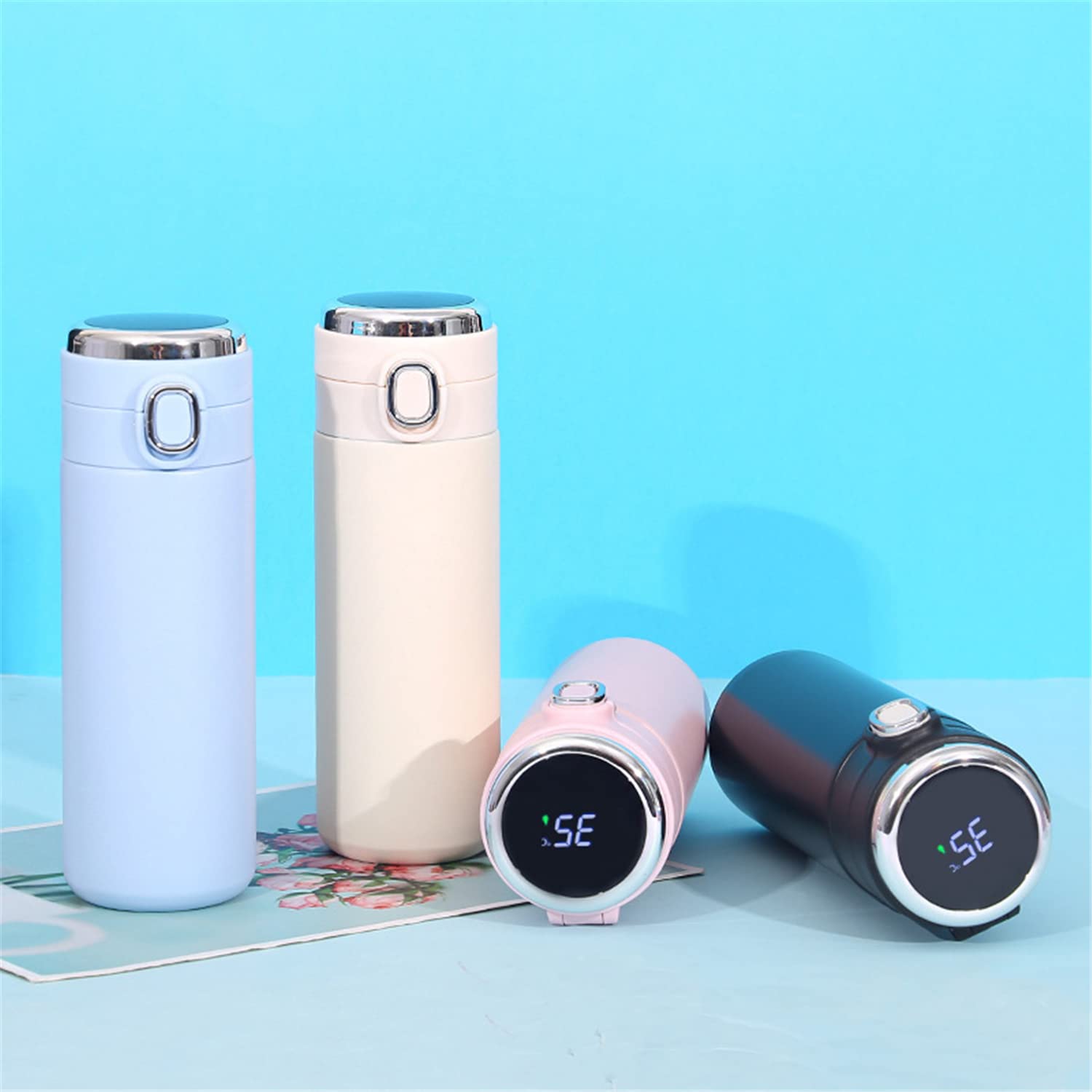 GABERG Water Coffee Bottle Double Wall Vacuum Insulated Bottle Smart with Led Temperature Display (Beige)