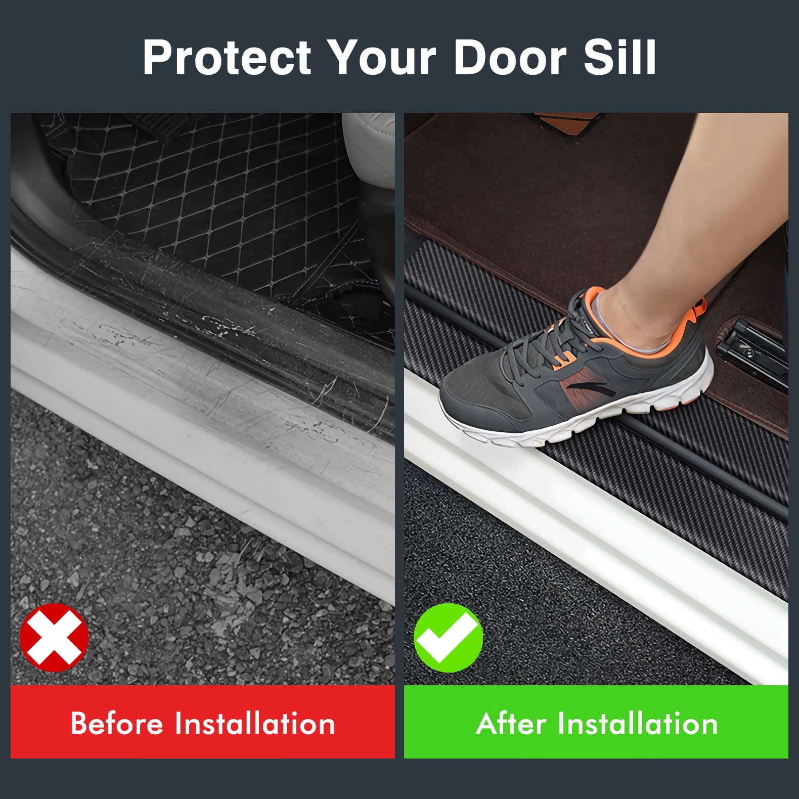 Door Sill Protector Entry Guard Sticker Threshold Decals for Ford F-150 2015-Up Carbon Fiber Style 4 Pack