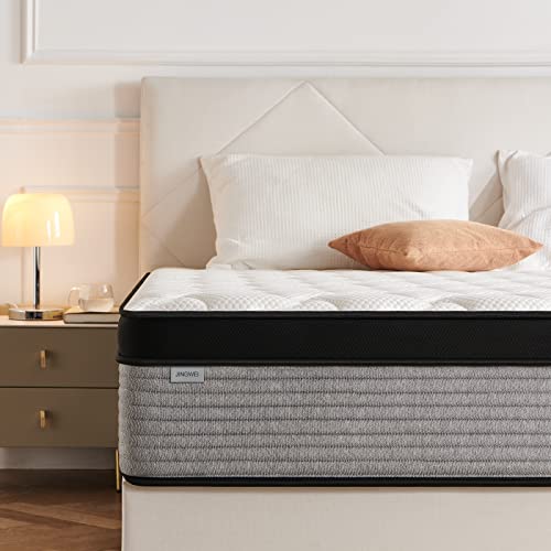 JINGWEI King Mattress, 12 Inch Innerspring Hybrid Mattress in a Box, Individually Pocket Coils for Motion Isolation & Cool Sleep, King Bed for Back Pain, Medium Firm, King Size Mattress