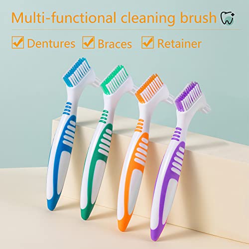 Octuitey Denture Brush 2Pcs Denture Toothbrushes,Denture Cleaning Care Cleaning Brush ,Double Sided Toothbrush,Multi-Layered Bristles and Rubber Anti-Slip Handle (Green and Orange)
