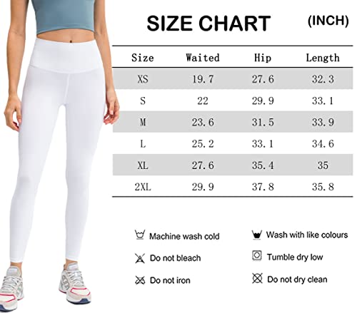 ENEESSI Women's High Waisted Yoga Leggings with Pockets,Tummy Control Workout Athletic Running Yoga Pants 25'' White XXL