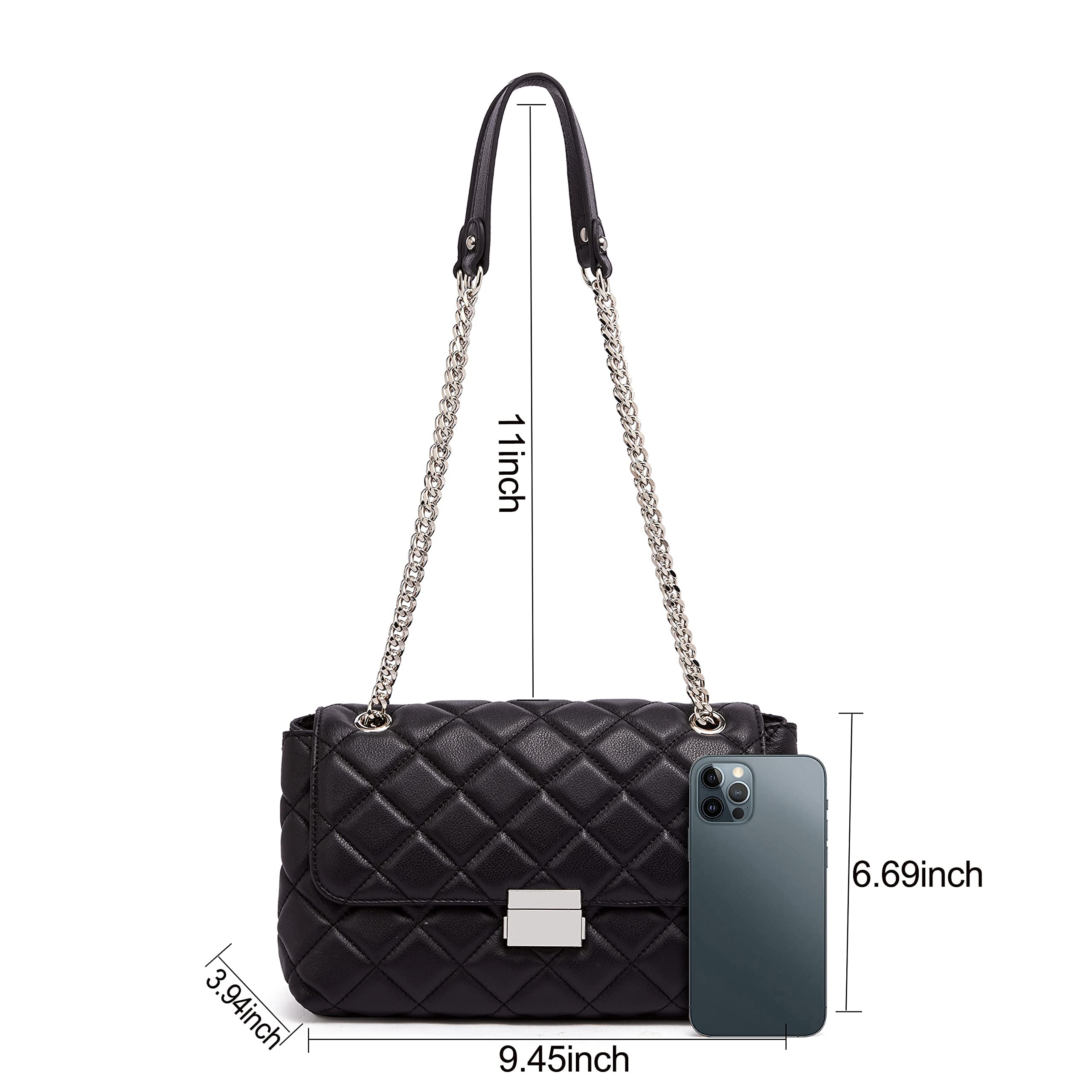 DORIS&JACKY Leather Quilted Shoulder Handbags Classical Crossbody Purse with Metal Chain (PINK)