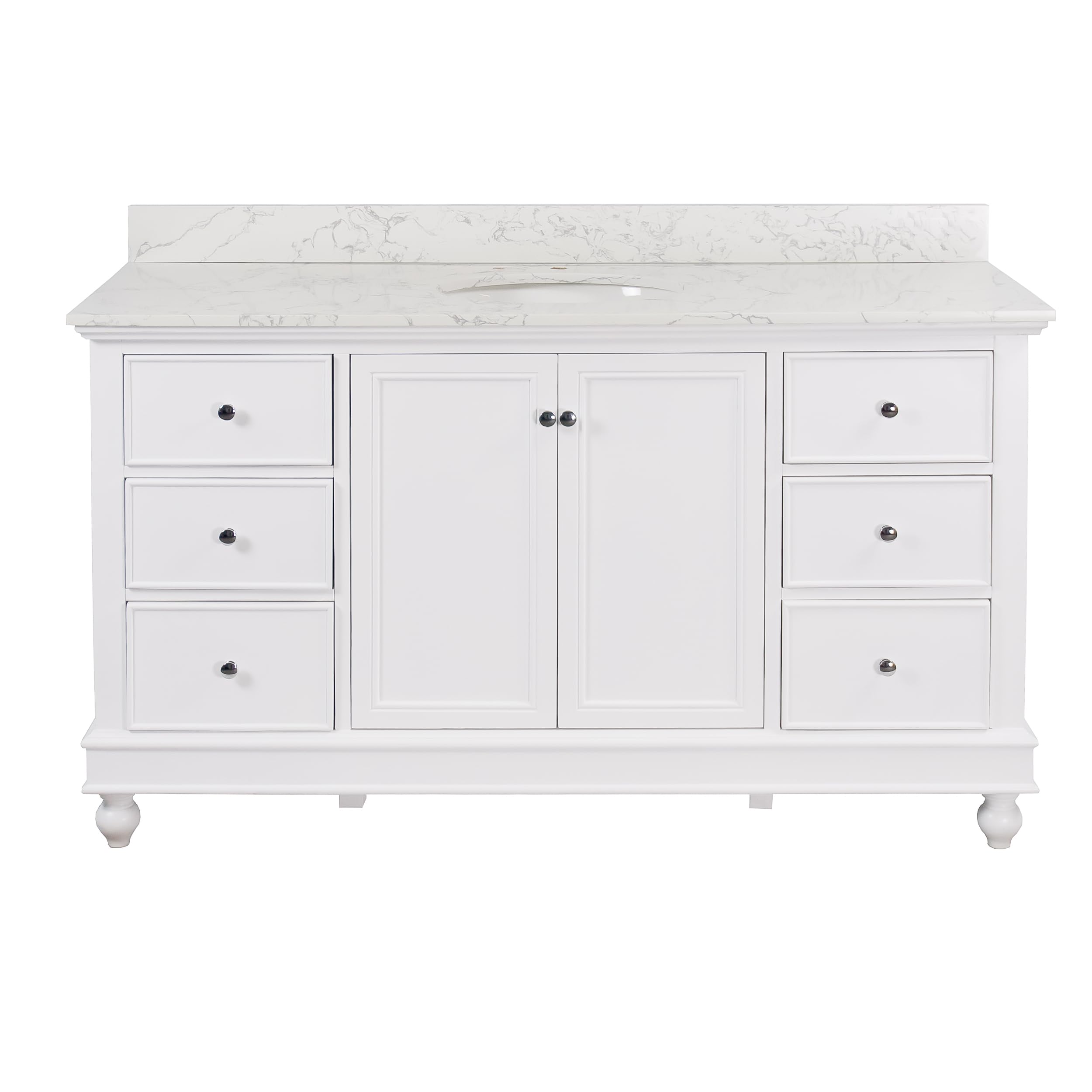 Kitchen Bath Collection Bella 60-inch Single Bathroom Vanity (Engineered Marble/White): Includes White Cabinet with Engineered Marble Countertop and White Ceramic Sink