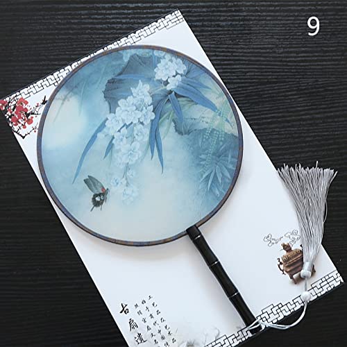 Folding Fan Chinese Style Round Fan with Wooden Handle Portable Printed Vintage Fan Dance Wedding Favors Fan (9)