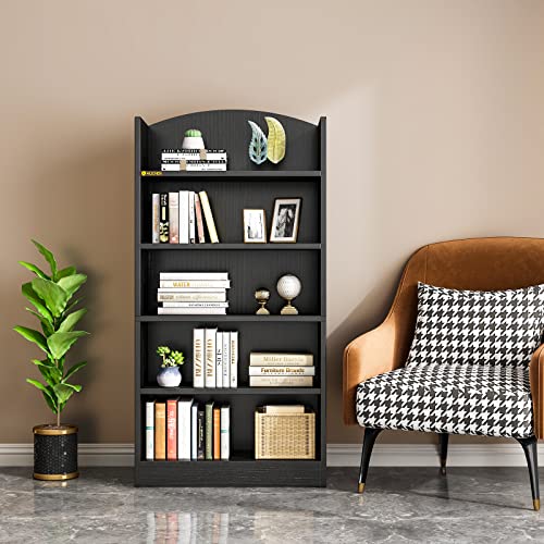 MIN WIN 47.24" Tall Bookcase and Bookshelf, Open Shelf Wood Bookcase with 5-Tier Storage Shelves,Bookshelves Standing Display Shelf Units for Home Office, Living Room, Bedroom, Kitchen,Black Walnut