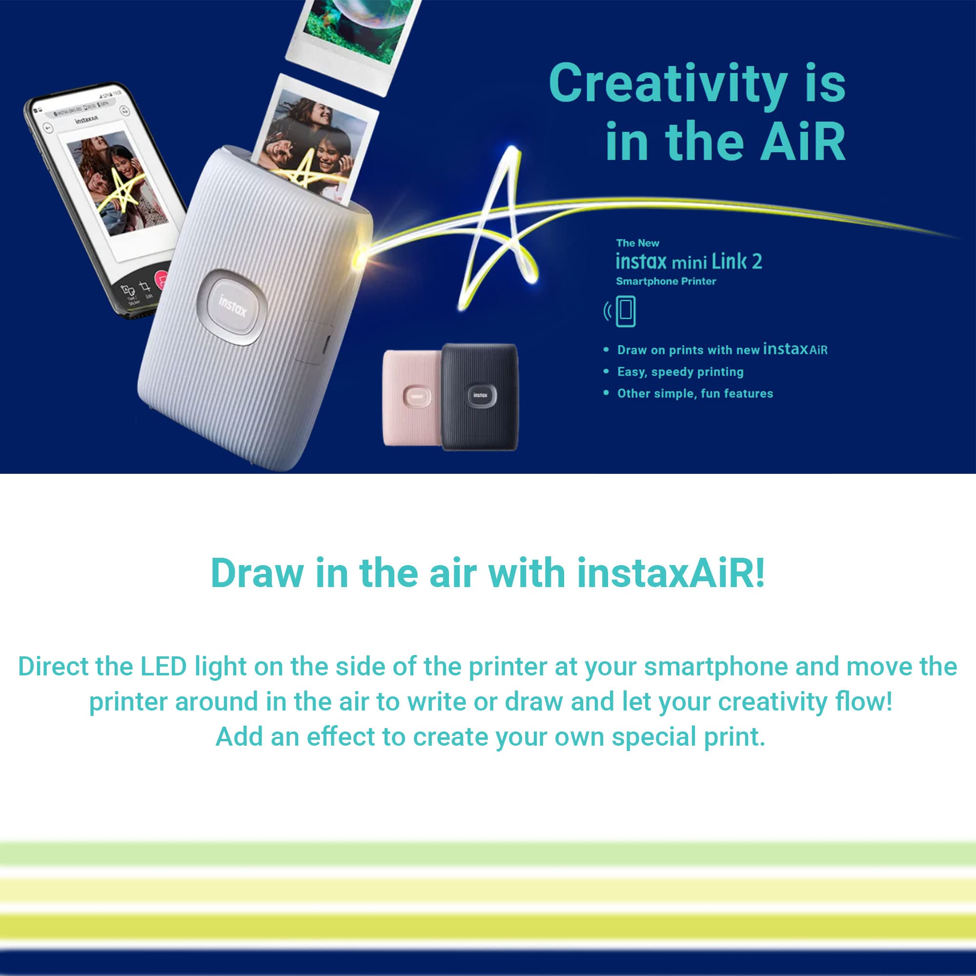 Fujifilm Instax Mini Link 2 Smartphone Printer Clay White, Fuji Instax Mini Film 40 Sheets, Protective Case, Instant Printer Bundle