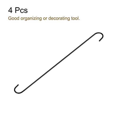 uxcell S Hanging Hooks, 20inch/500mm Extra Long Steel Hanger, Indoor Outdoor Uses for Garden, Bathroom, Closet, Workshop, Kitchen, Black, 4Pcs