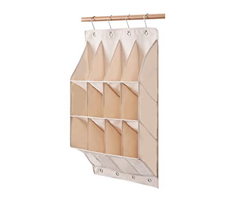 Wall Shoe Organizer With 4 Metal Hooks Over the Door Shoe Rack 12 pockets Hanging Shoe Organizer Wall Shoe Storage For toys sneakers hats and more Over The Door, Cream