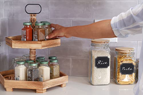Farmhouse Tiered Tray - Two Tier Tray in Rustic Wood for Kitchen Counter, Wooden Serving Tray, Cupcake Stand, Coffee Bar and Food Display