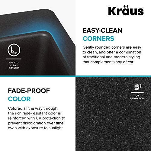 Kraus KGU-434B Undermount 50/50 Double Bowl Granite Kitchen Sink, 32.5-Inch, Black