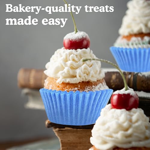 Regency Wraps Standard Baking Cups Greaseproof Professional Grade For Cupcakes and Muffins, Light Blue Solid, Pack of 40