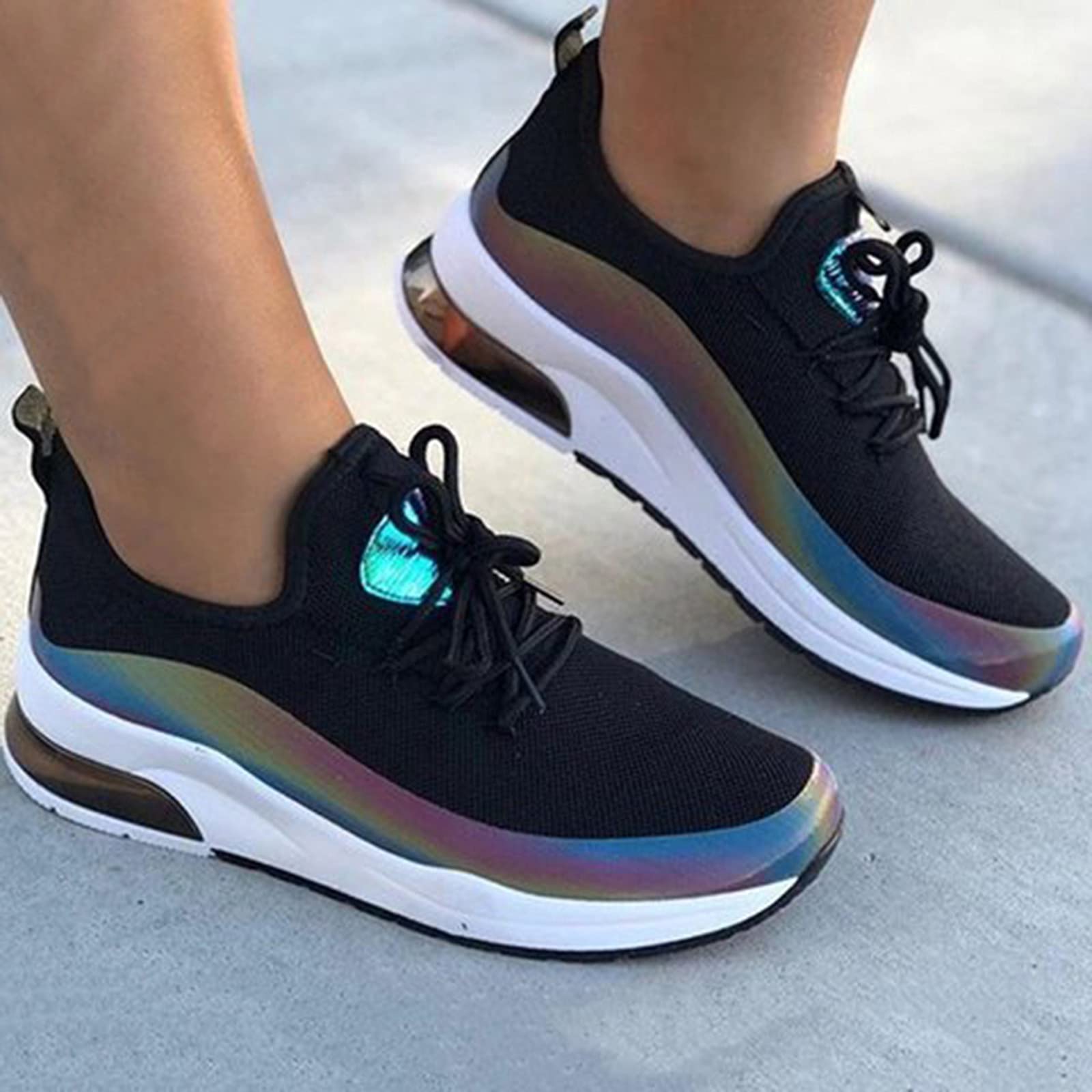 FASDNENDYS Walk Sports Breathable Shoes Casual Round-Toe Light Womens Women's Sprint Star 4 Black