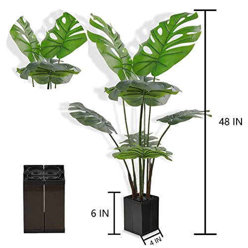 REGIS Artificial Monstera Deliciosa Plant, 4ft Tall Fake Tropical Palm Tree ,8 Pcs Different Turtle Leaves, (2 Pack)